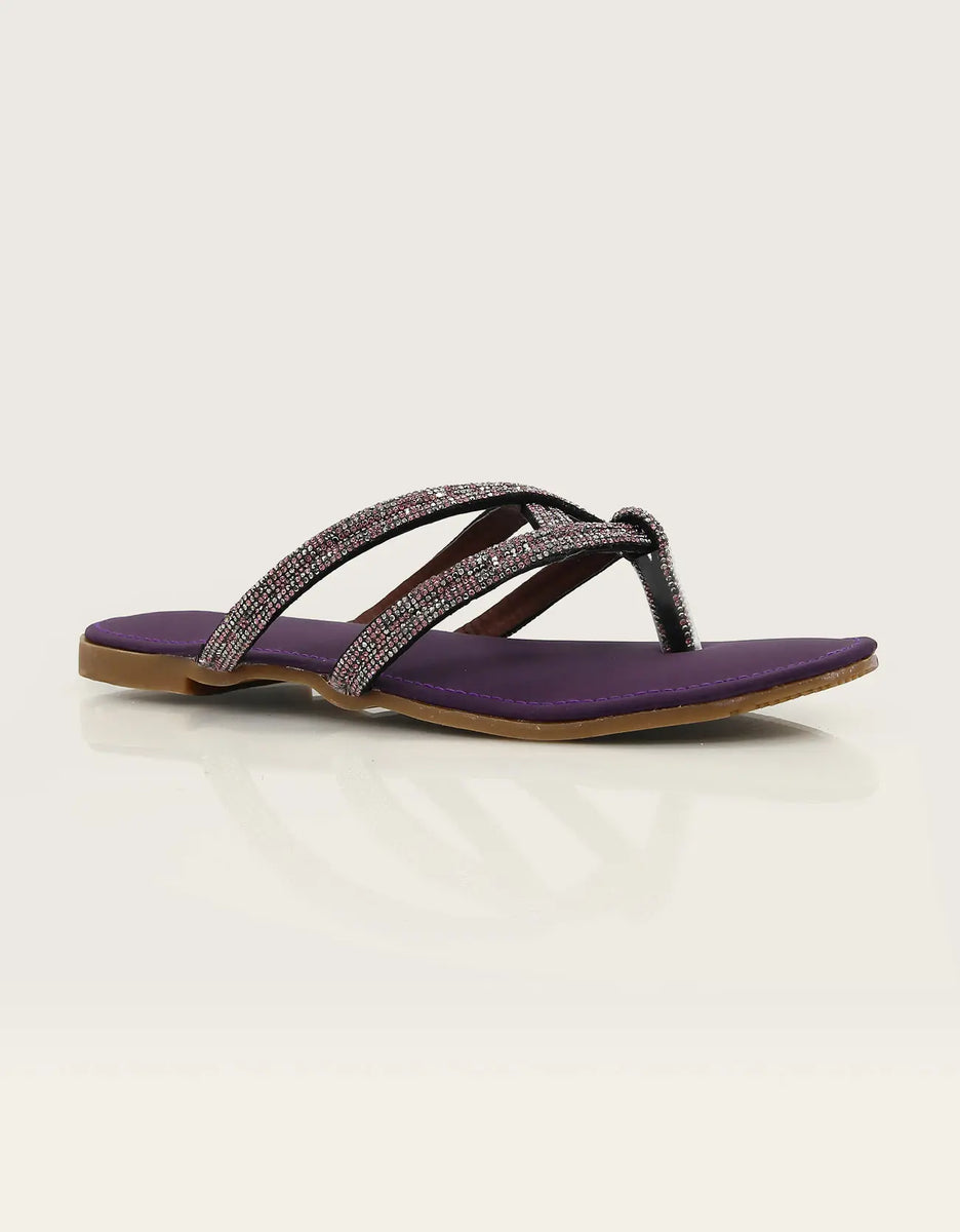 Iris – Purple Beaded Flats for Women | Essence by Rubina